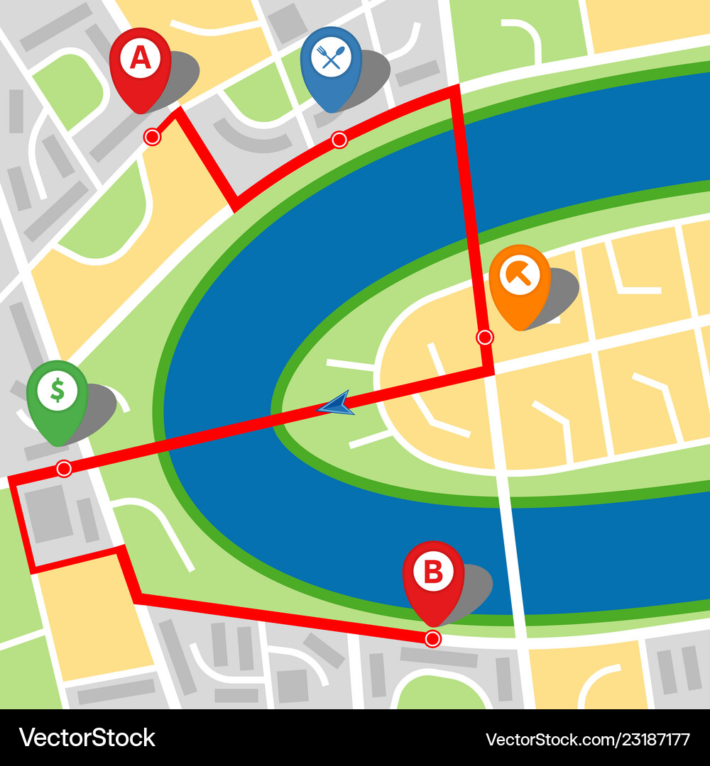 City map of an imaginary with a river Royalty Free Vector