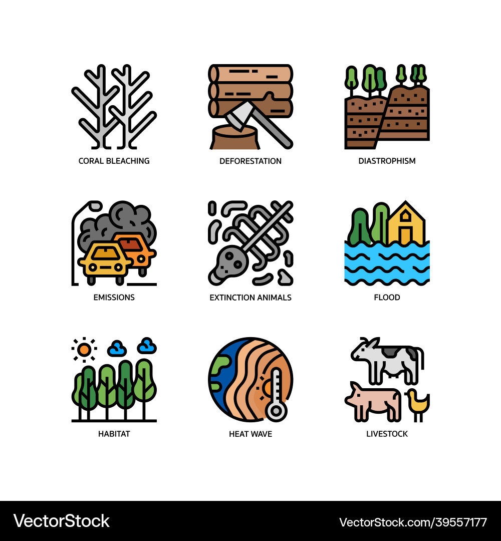 Climate change icons set Royalty Free Vector Image