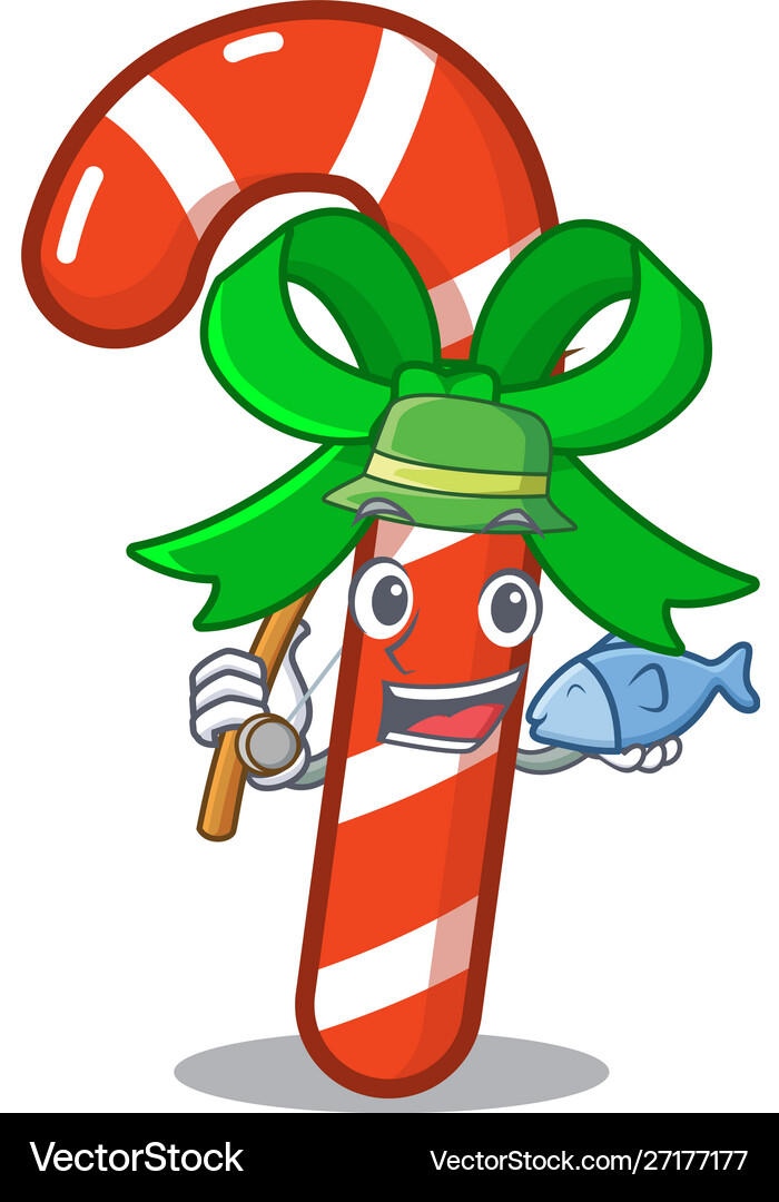 Fishing candy cane character shaped a cartoon Vector Image