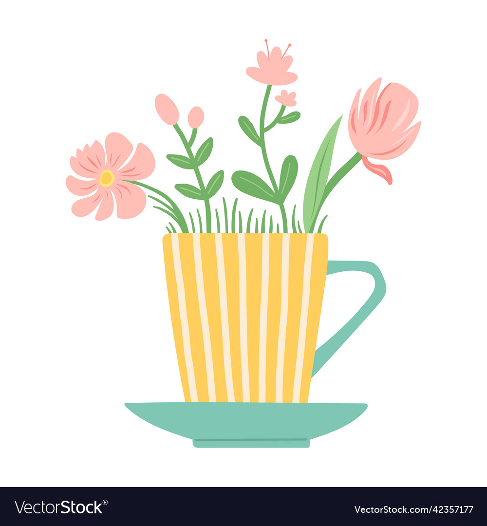 Flower in beautiful cup flat design Royalty Free Vector