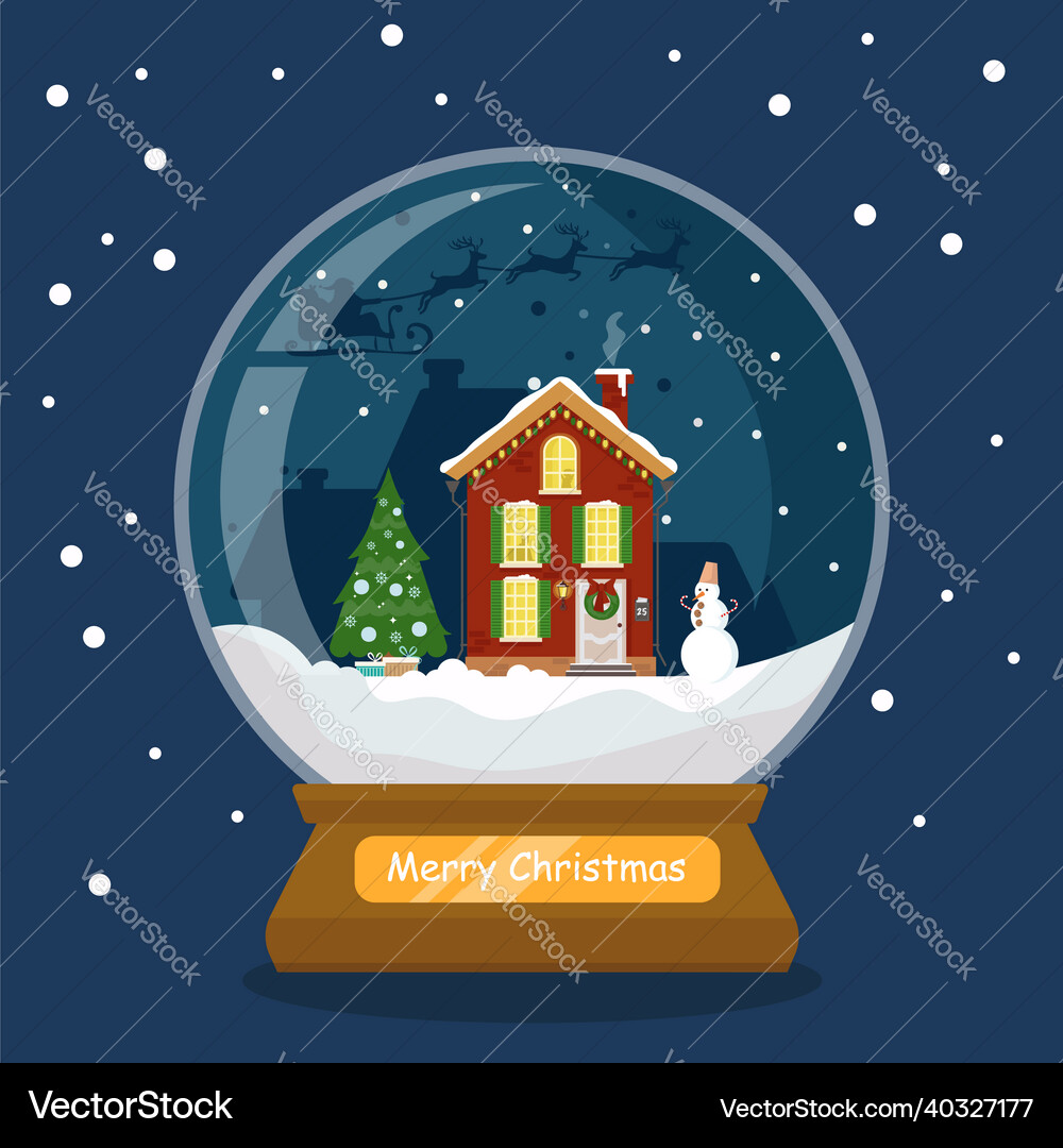 Glass snow globe with house christmas tree Vector Image