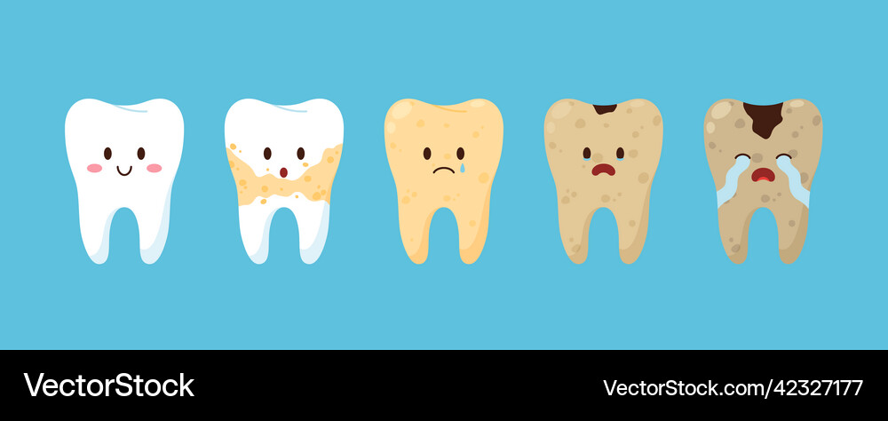 Happy clean and white tooth sad yellow Royalty Free Vector