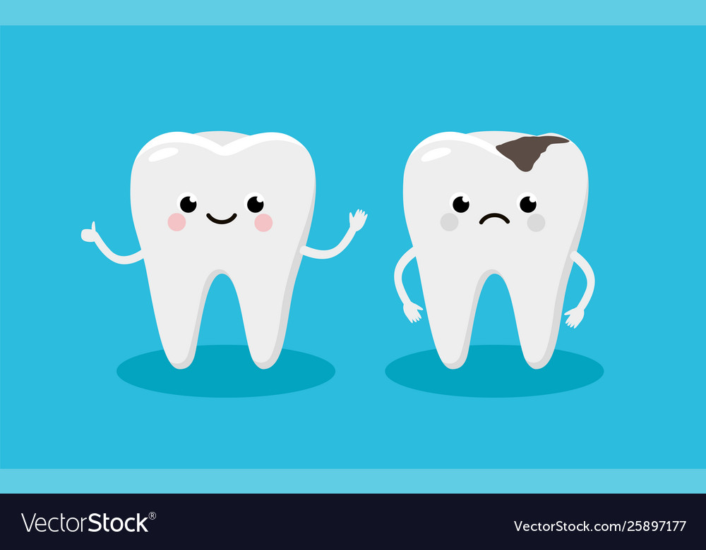 Happy healthy tooth and moody tooth with cavity Vector Image