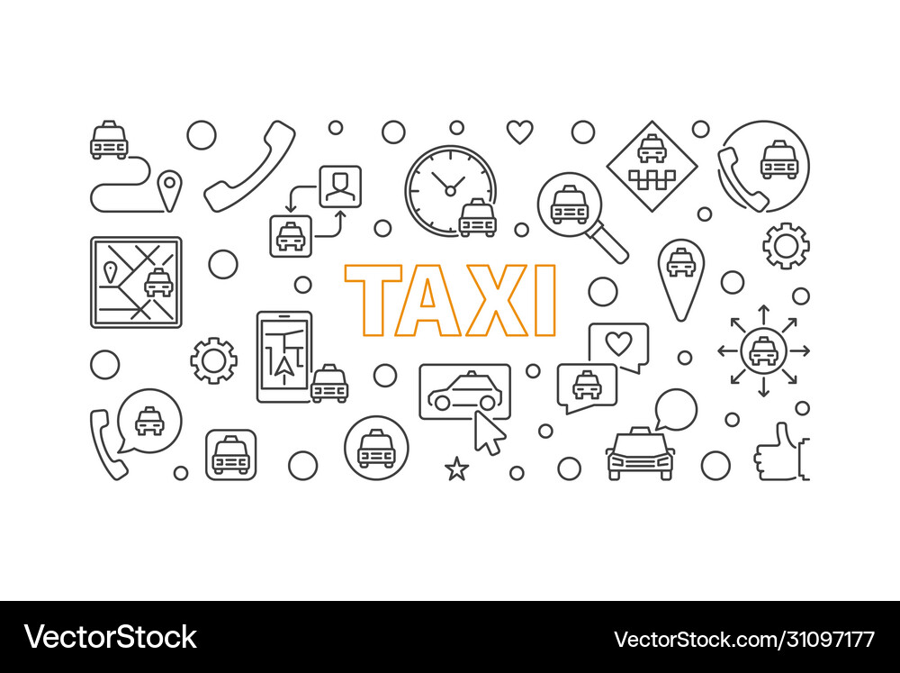 Taxi concept outline minimal horizontal Royalty Free Vector