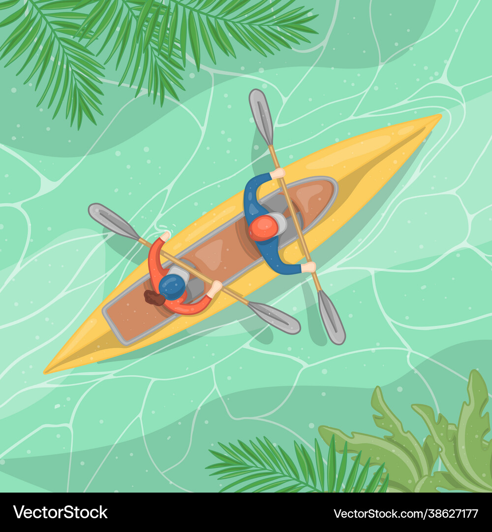 Top view a kayak in a river with people Royalty Free Vector