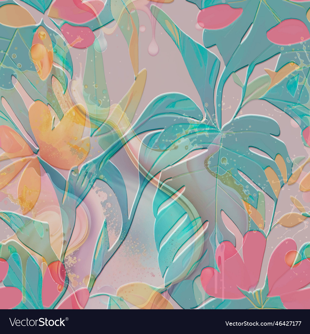 Tropical flowers textured 3d seamless pattern Vector Image Tropical flowers textured 3d seamless pattern Vector Image