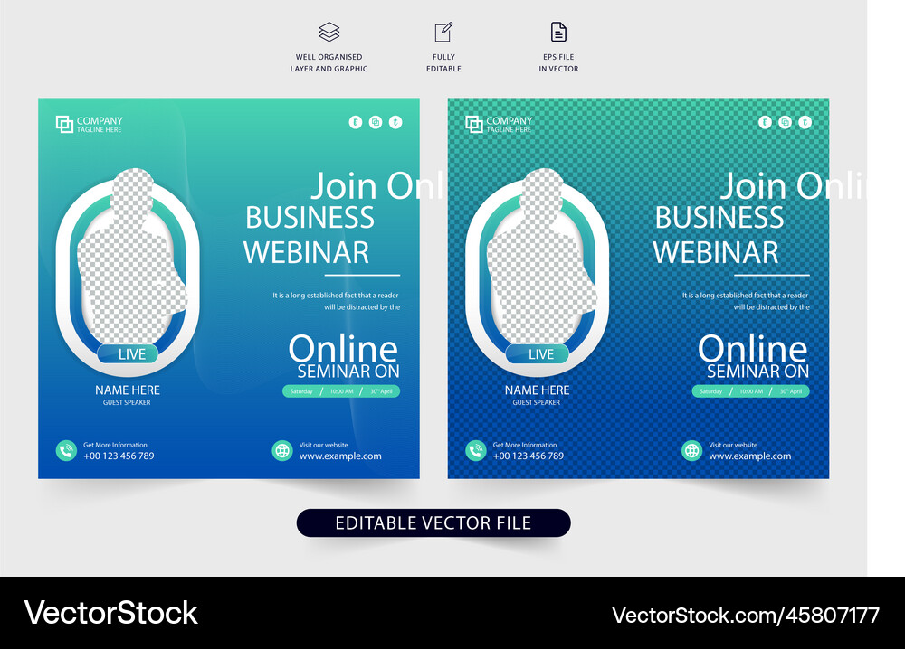 Webinar social media post for online seminars Vector Image