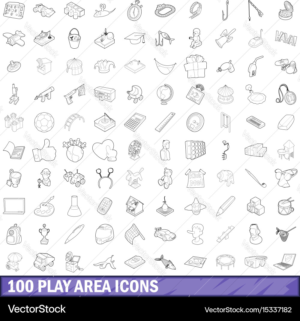 100 play area icons set outline style Royalty Free Vector