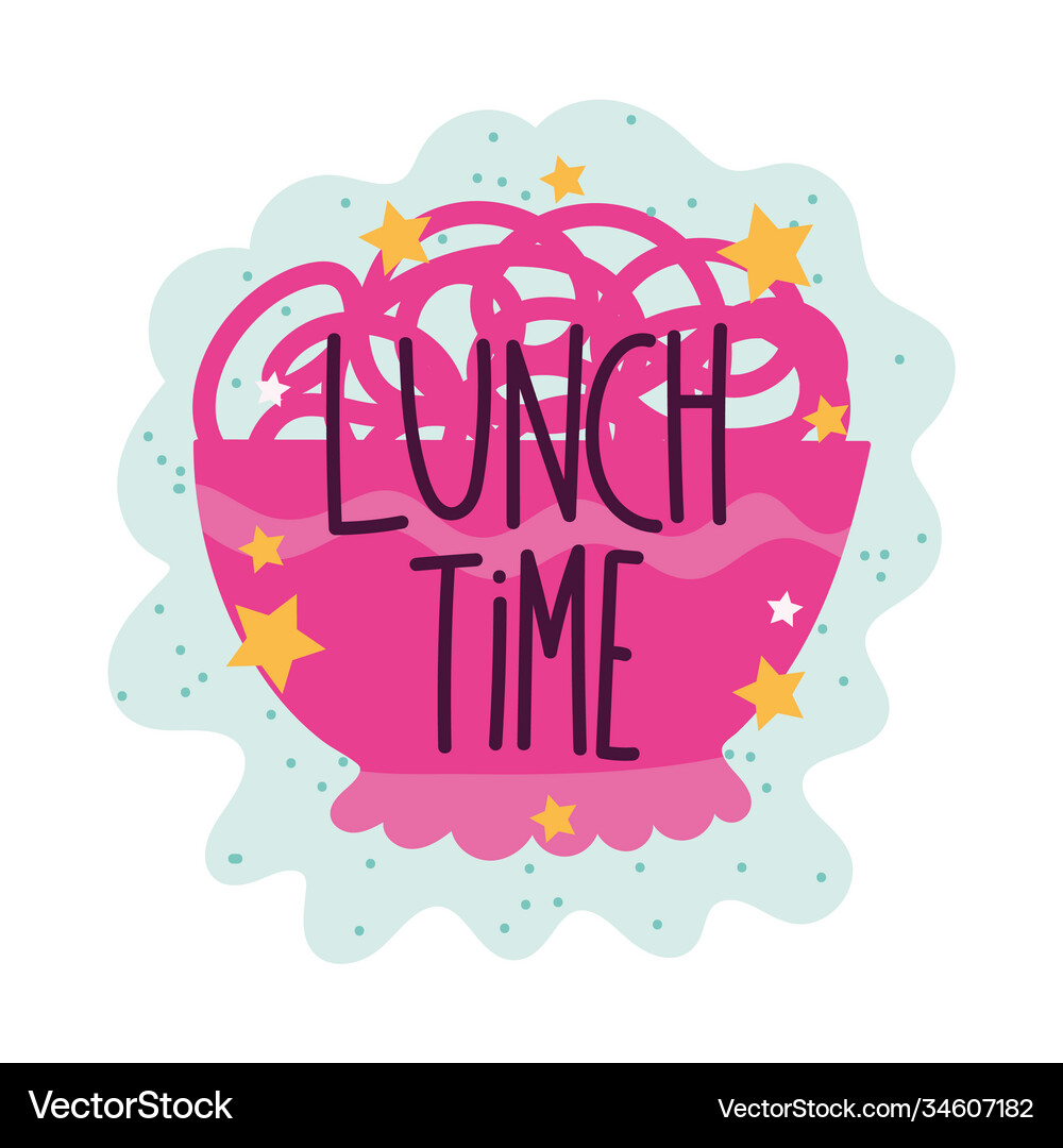 Cooking lettering lunch time text with noodles Vector Image