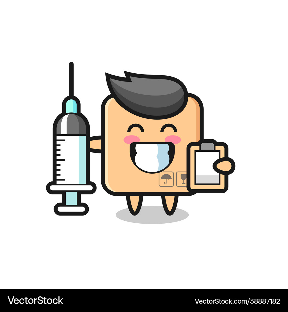 Mascot cardboard box as a doctor Royalty Free Vector Image