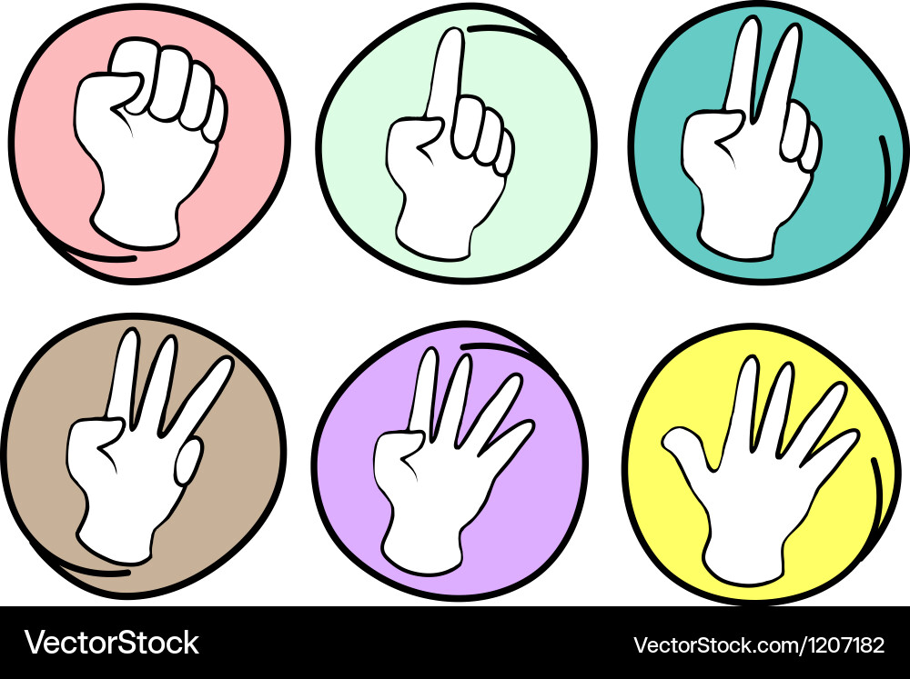 Person counting hands 0 to 5 on round background Vector Image