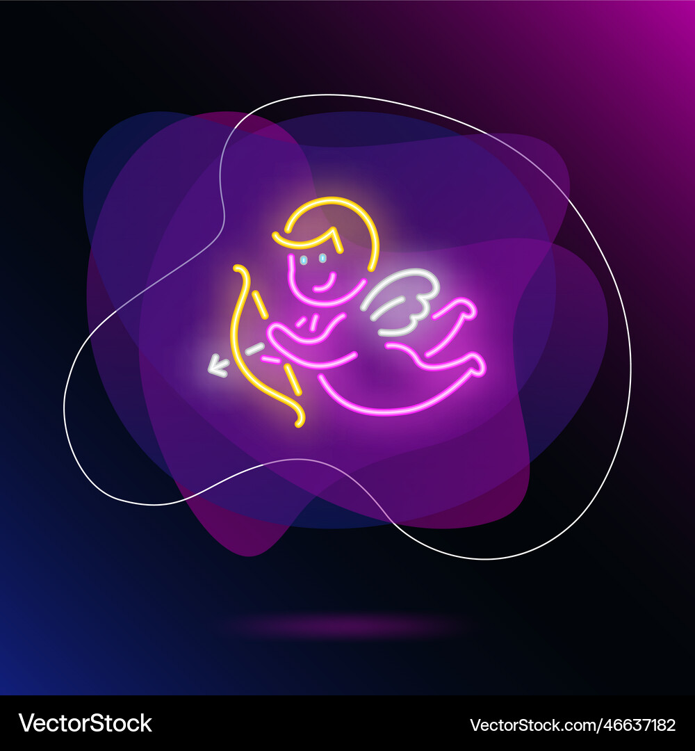 Pink cupid angel neon sign Royalty Free Vector Image