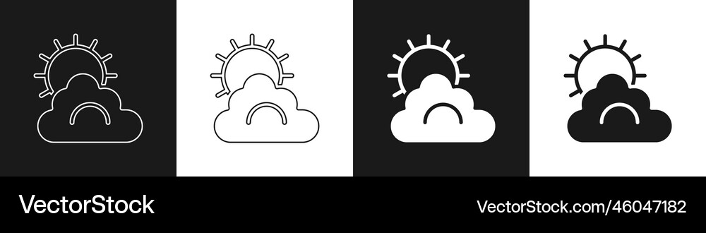 Set sun and cloud weather icon isolated on black Vector Image