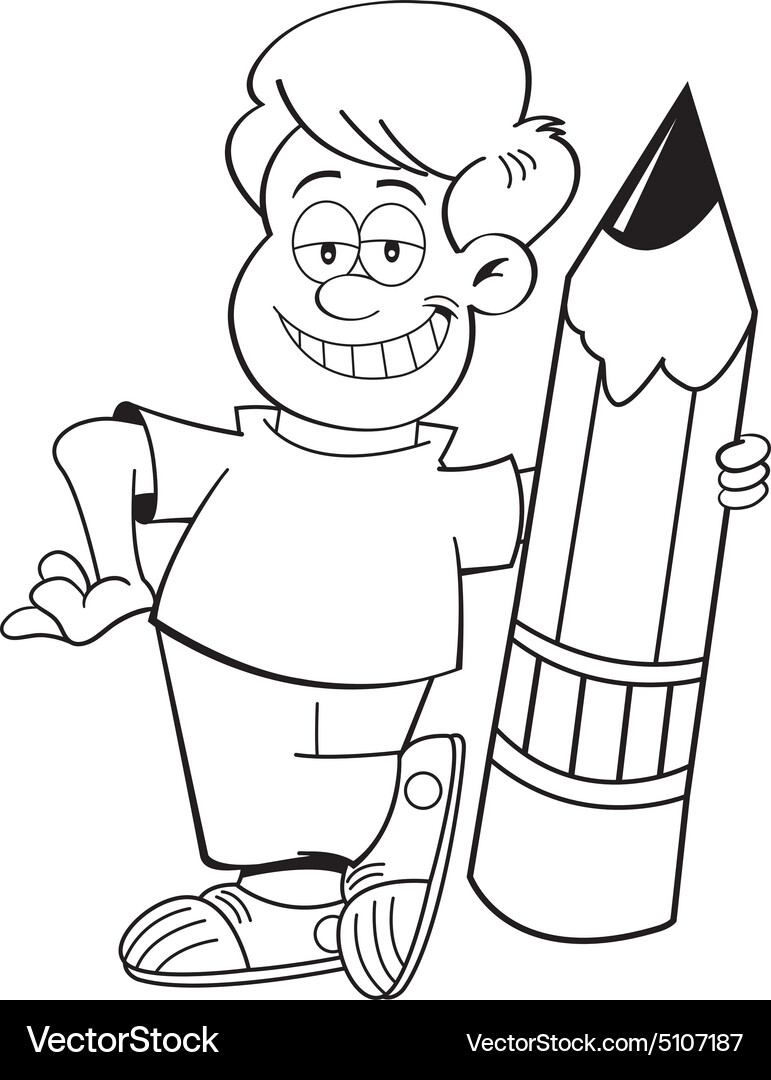 Cartoon boy holding a large pencil Royalty Free Vector Image