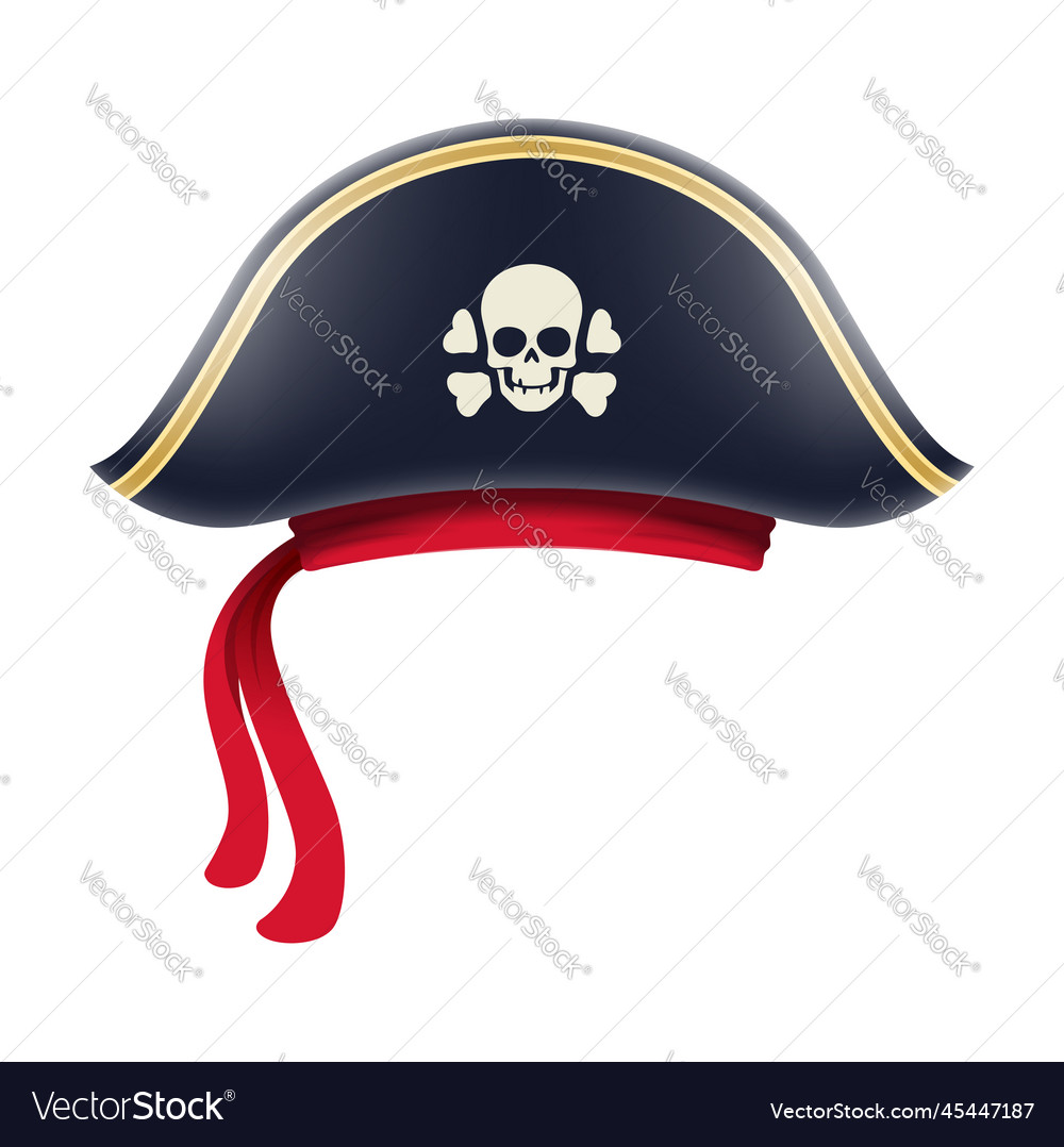 Cartoon pirate captain tricorn cocked hat skull Vector Image