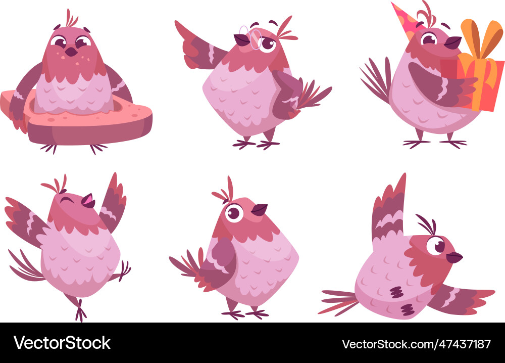 Cartoon sparrows funny birds in action poses Vector Image