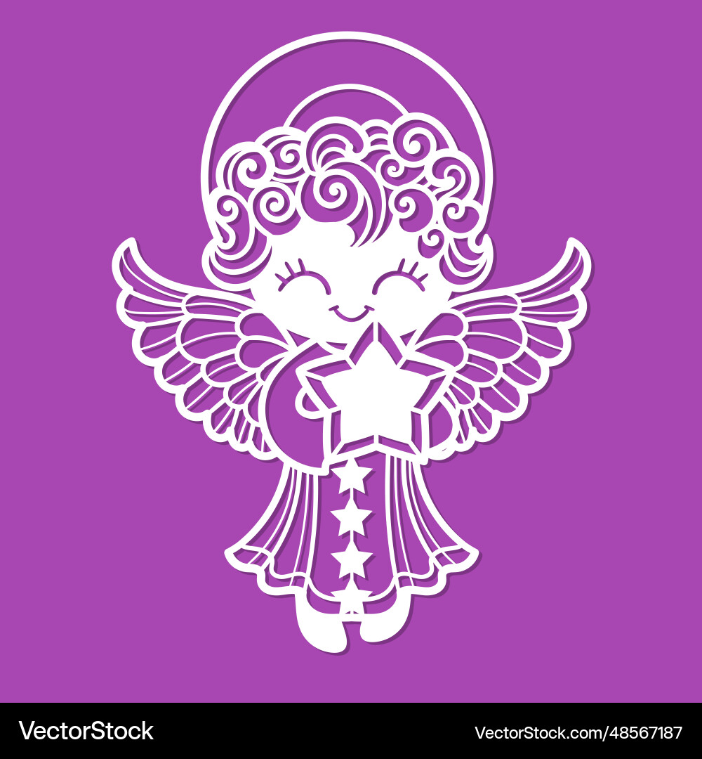 Cute little angel holding a star template Vector Image