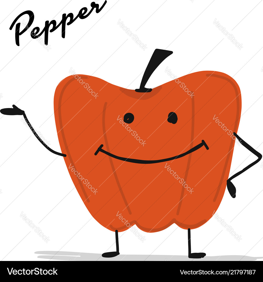 Funny smiling paprika character for your design Vector Image