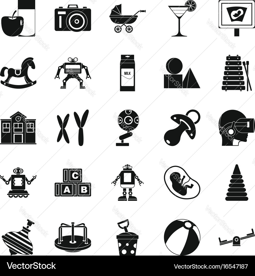 Great childhood icons set simple style Royalty Free Vector