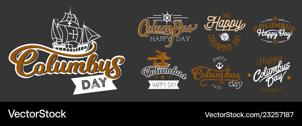 Happy columbus day logo sign flat set Royalty Free Vector