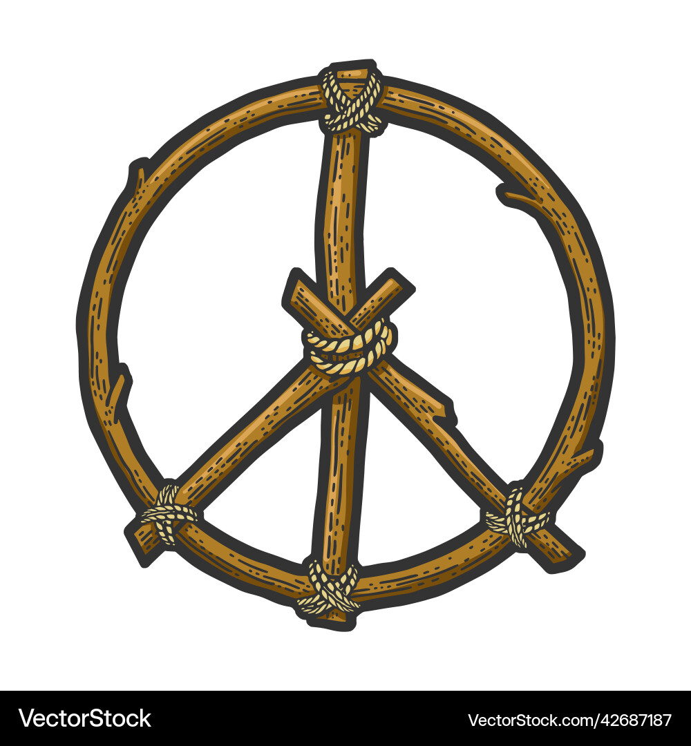 Peace symbol wood tree color sketch Royalty Free Vector