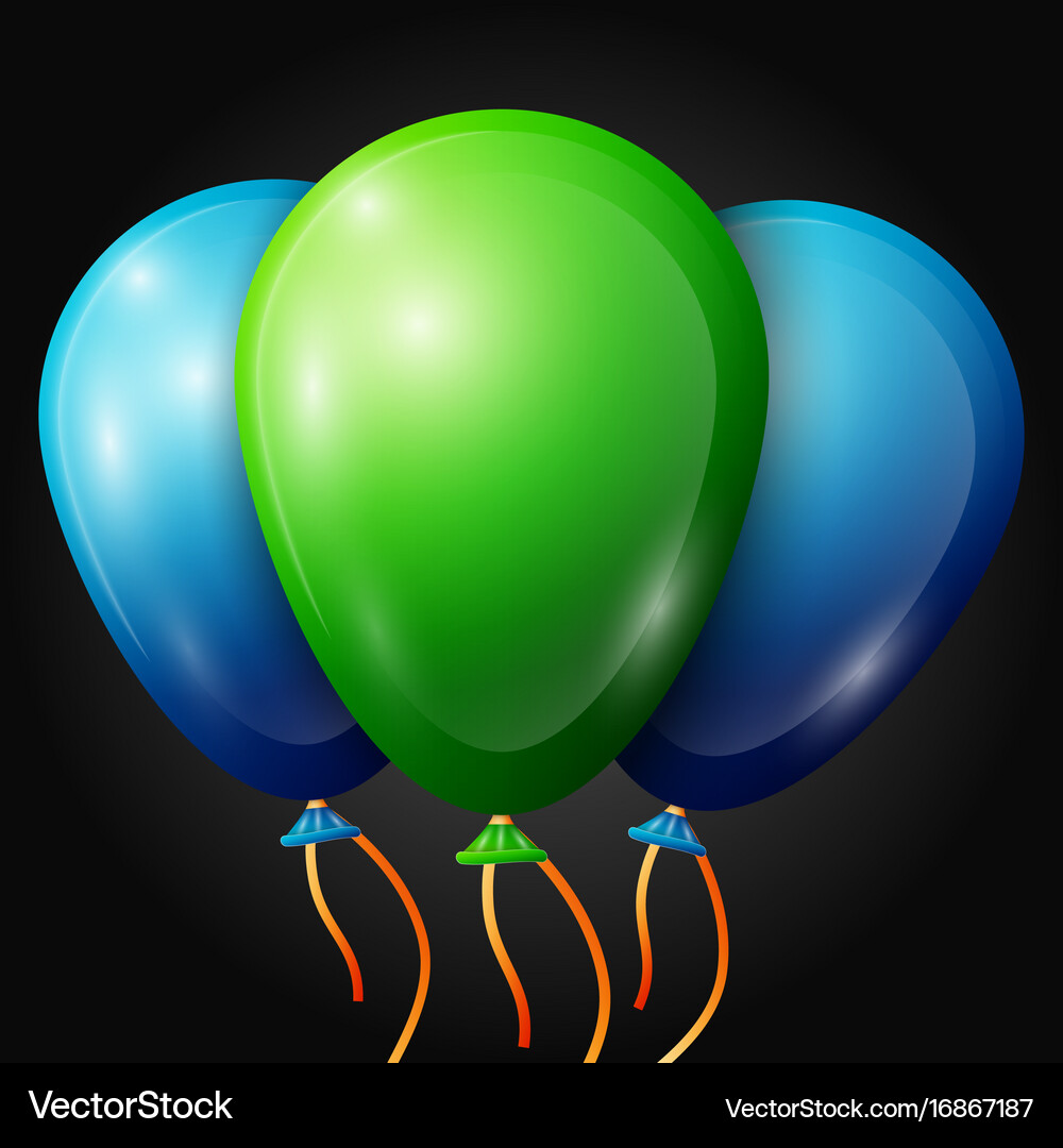 Realistic green blue balloons with ribbons Vector Image