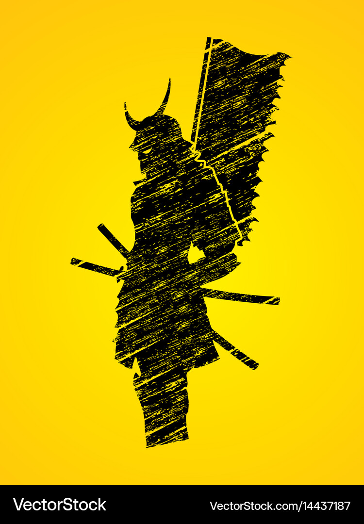 Samurai warrior standing with flag katana sword Vector Image