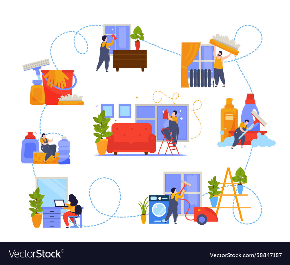 Windows cleaning flat composition Royalty Free Vector Image