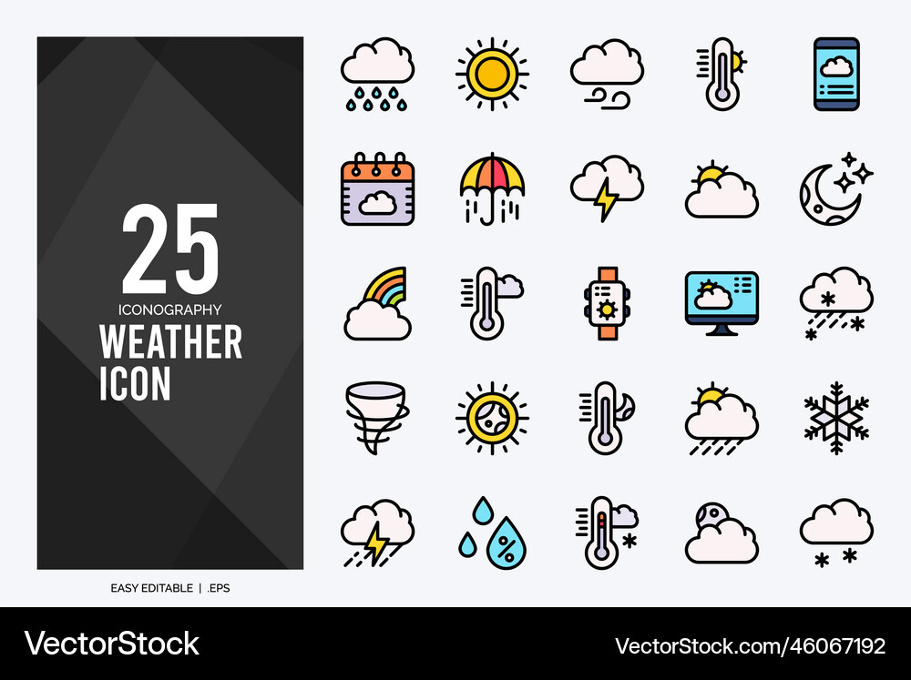 25 weather lineal color icon pack Royalty Free Vector Image