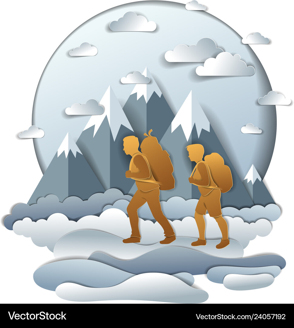 Active couple hiking to nature with mountain Vector Image