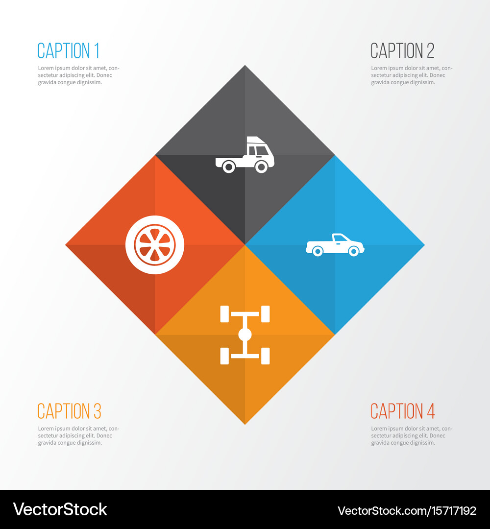 Automobile icons set collection wheel van Vector Image