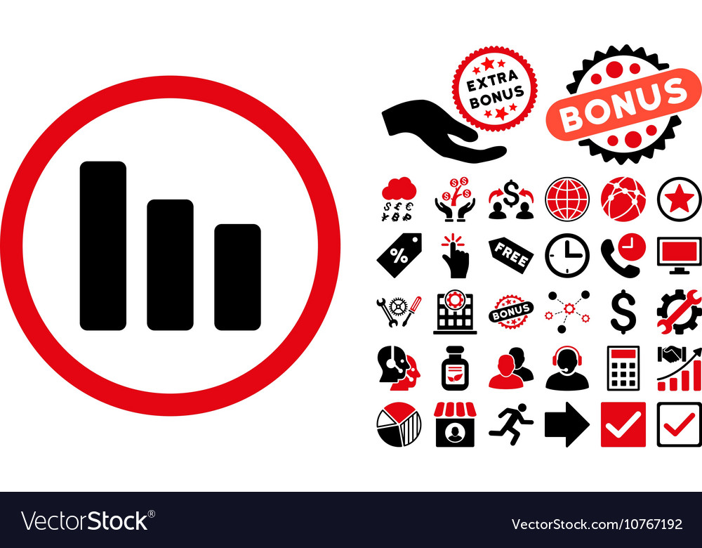 Bar chart decrease flat icon with bonus Royalty Free Vector