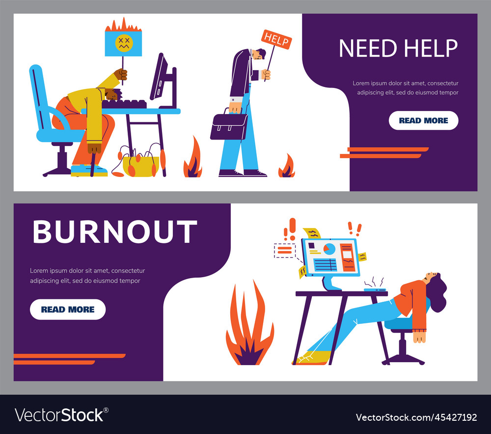 Burnout banners or flyers with office employees Vector Image