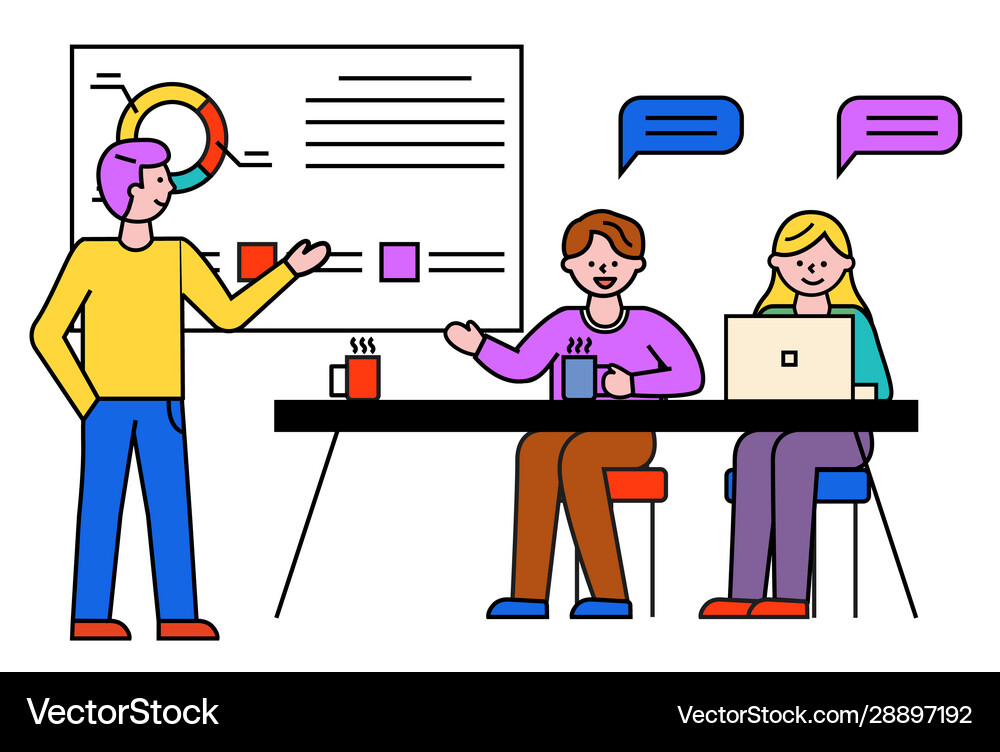 Business consulting colleagues and whiteboard Vector Image