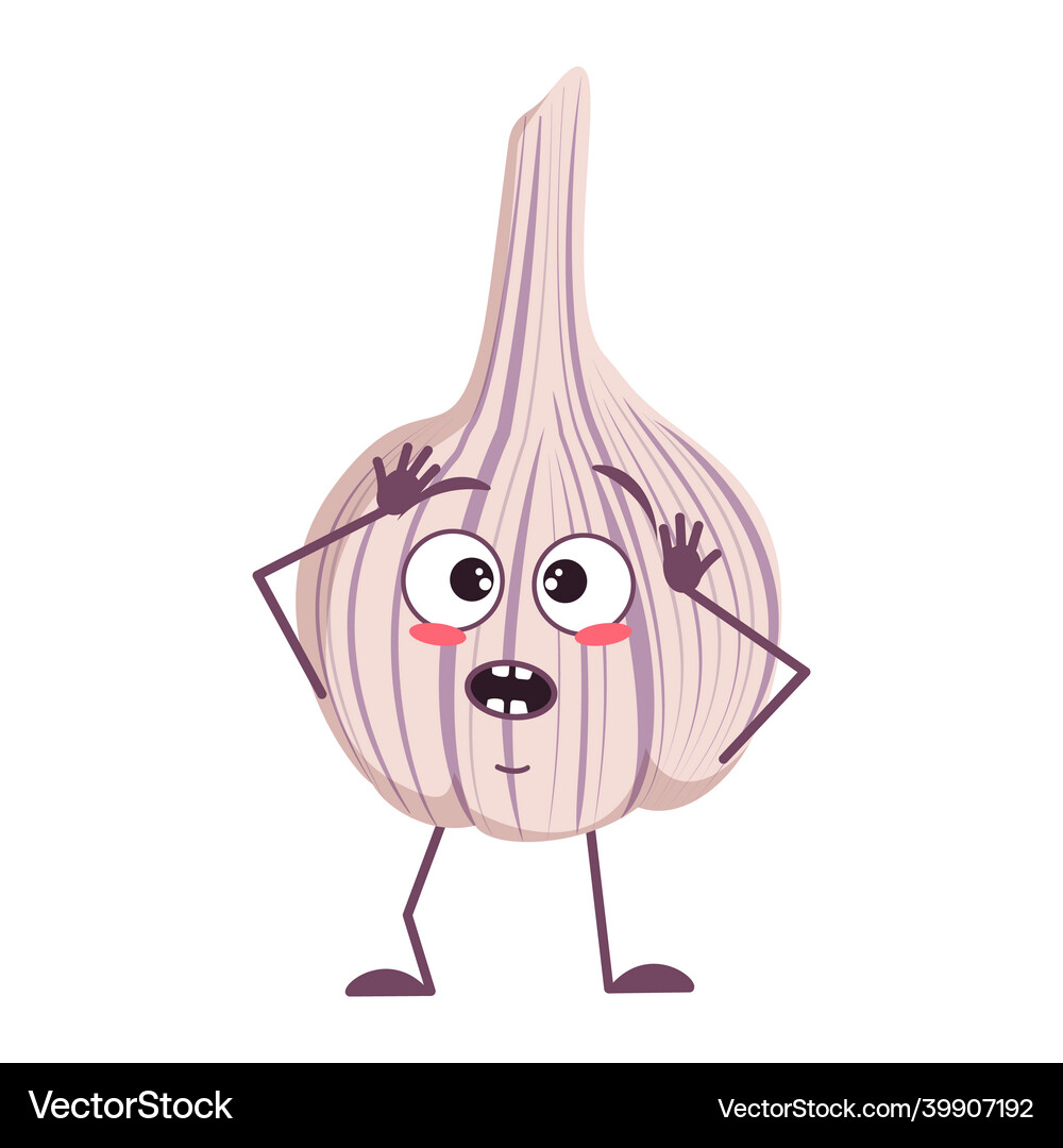 Cute garlic characters with emotions in a panic Vector Image