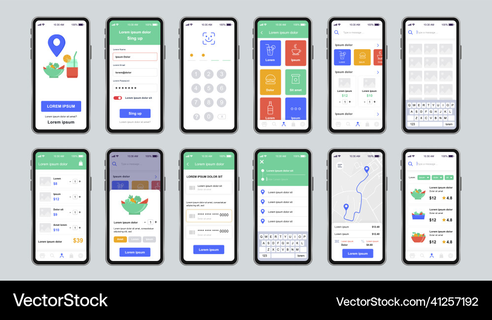 Delivery food unique design kit for mobile app Vector Image