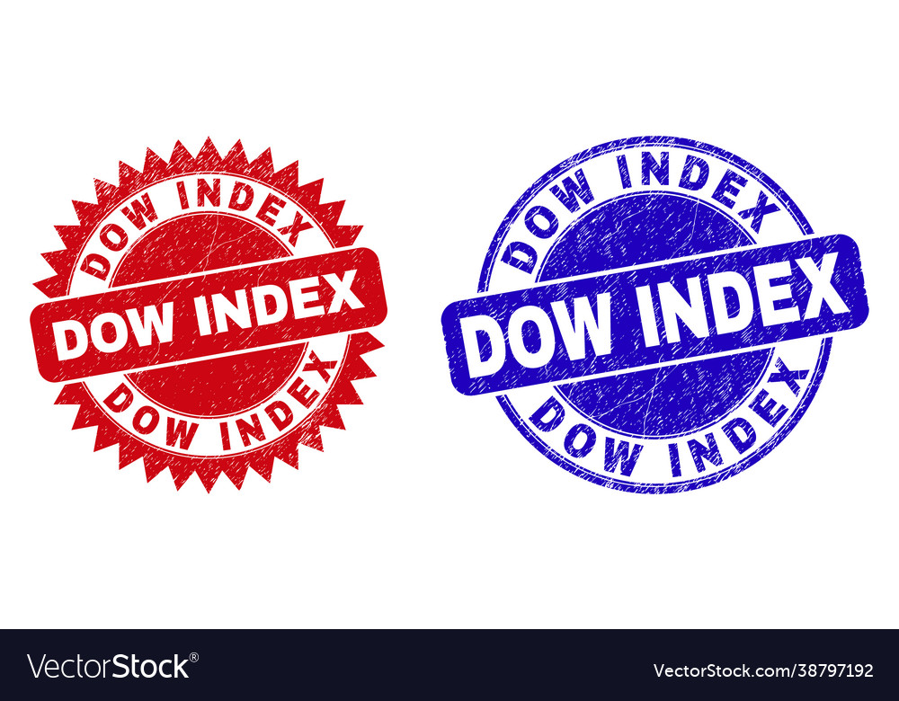 Dow index rounded and rosette seals with grunge Vector Image
