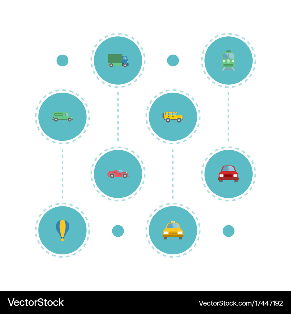 Flat icons airship lorry cab and other Royalty Free Vector