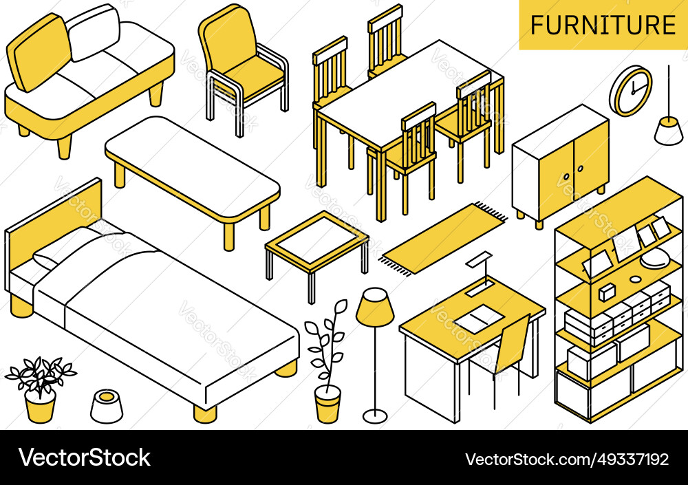 Furniture needed for new life simple isometric Vector Image