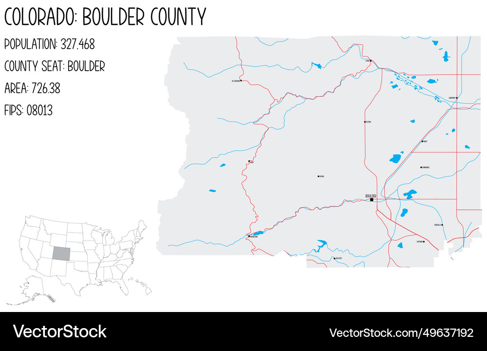 Large and detailed map of boulder county Vector Image