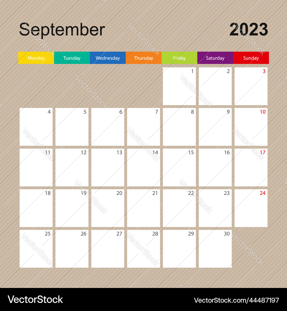 Calendar page for september 2023 wall planner Vector Image