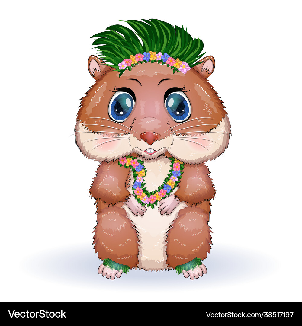 Cute hamster dancer hula hawaii summer concept Vector Image