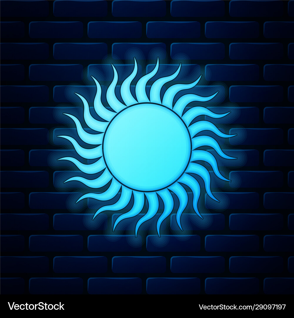 Glowing neon sun icon isolated on brick wall Vector Image