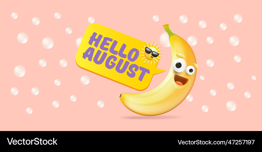 Hello august horizontal banner with cartoon sun Vector Image