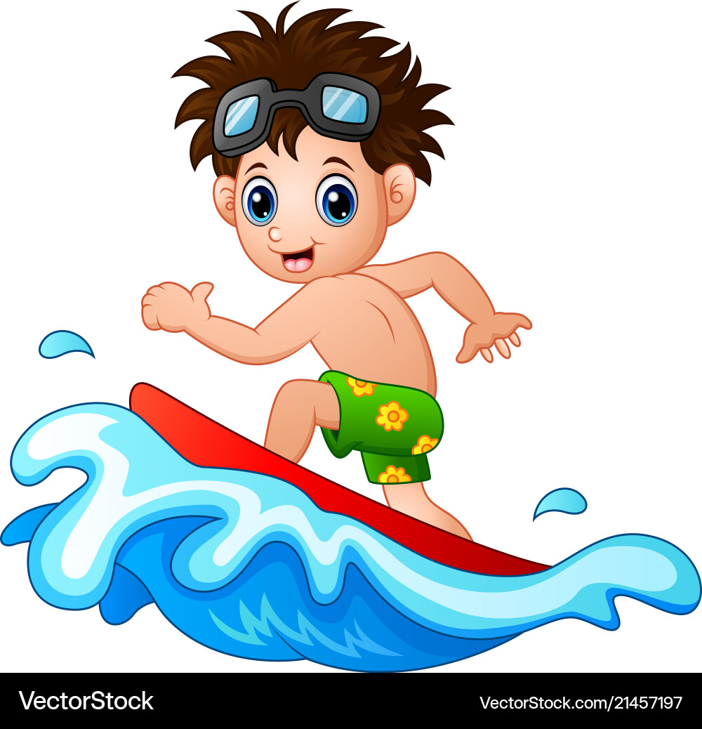 Little boy surfing on a big wave Royalty Free Vector Image