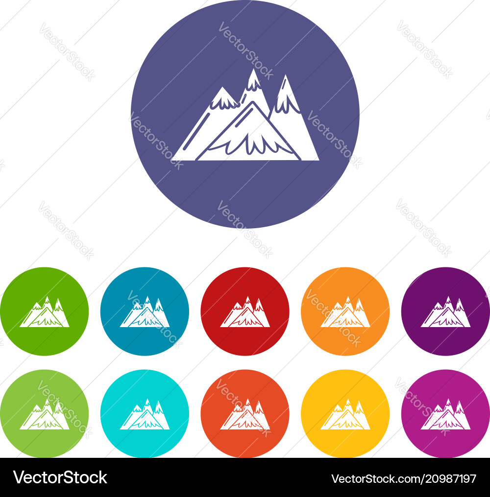 Mountains icons set color Royalty Free Vector Image