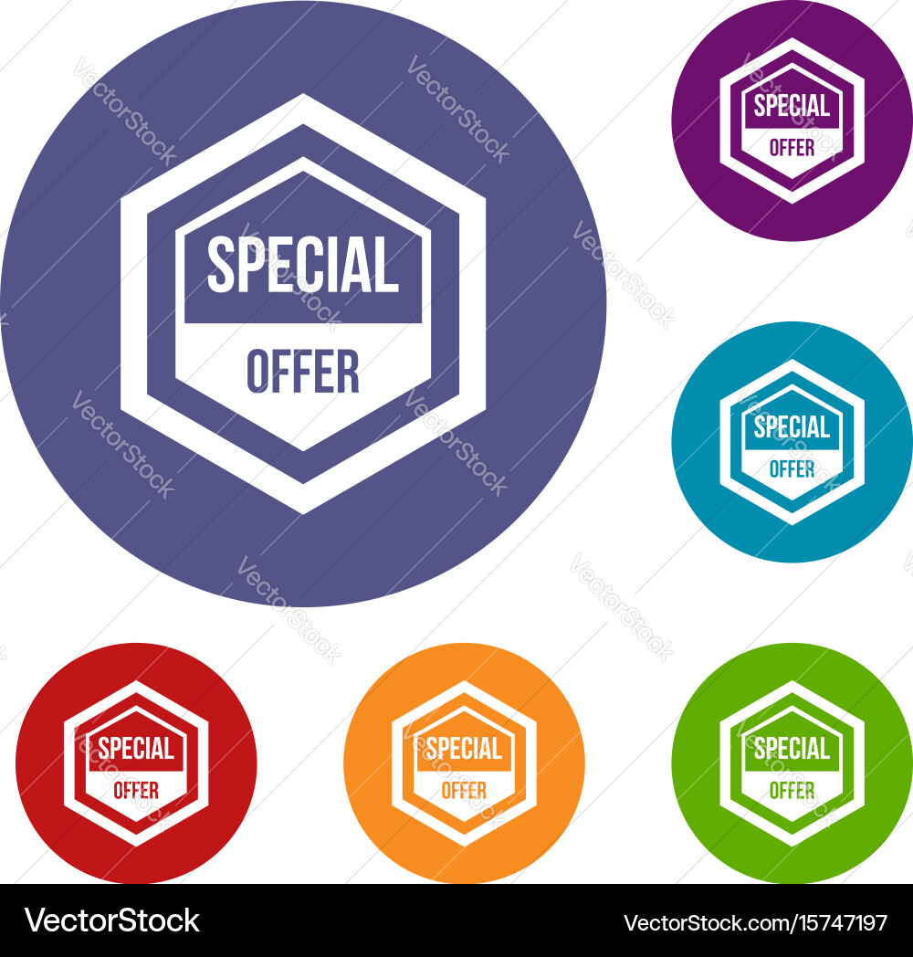 Special offer pentagon icons set Royalty Free Vector Image