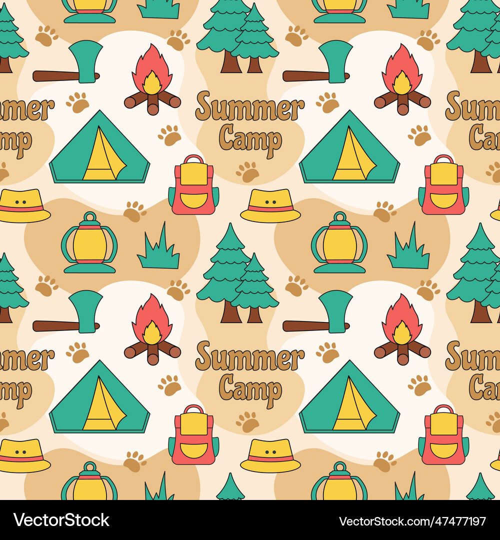 Summer camp seamless pattern design of camping Vector Image