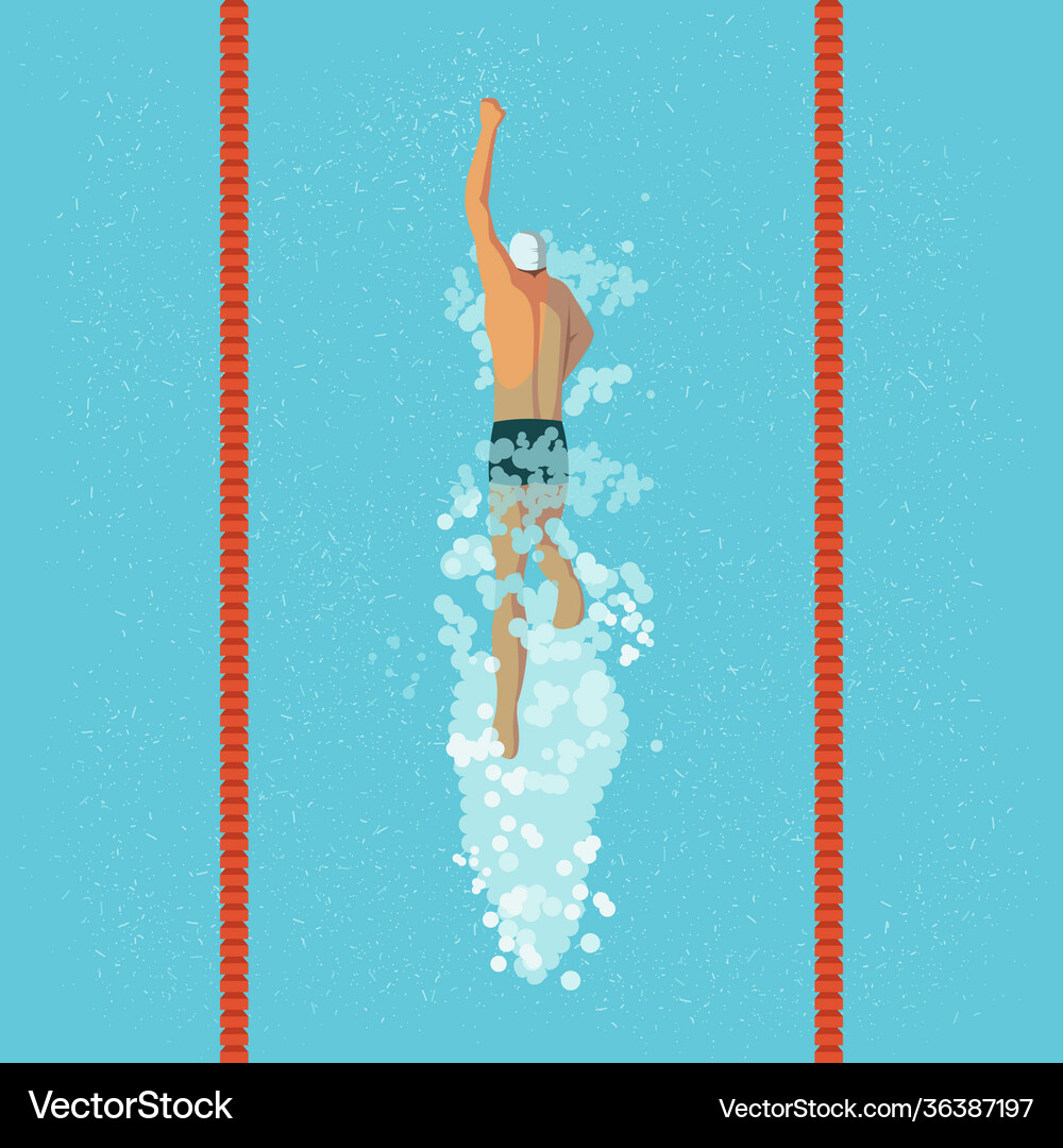 Swimmer man crawl in pool view from above Vector Image