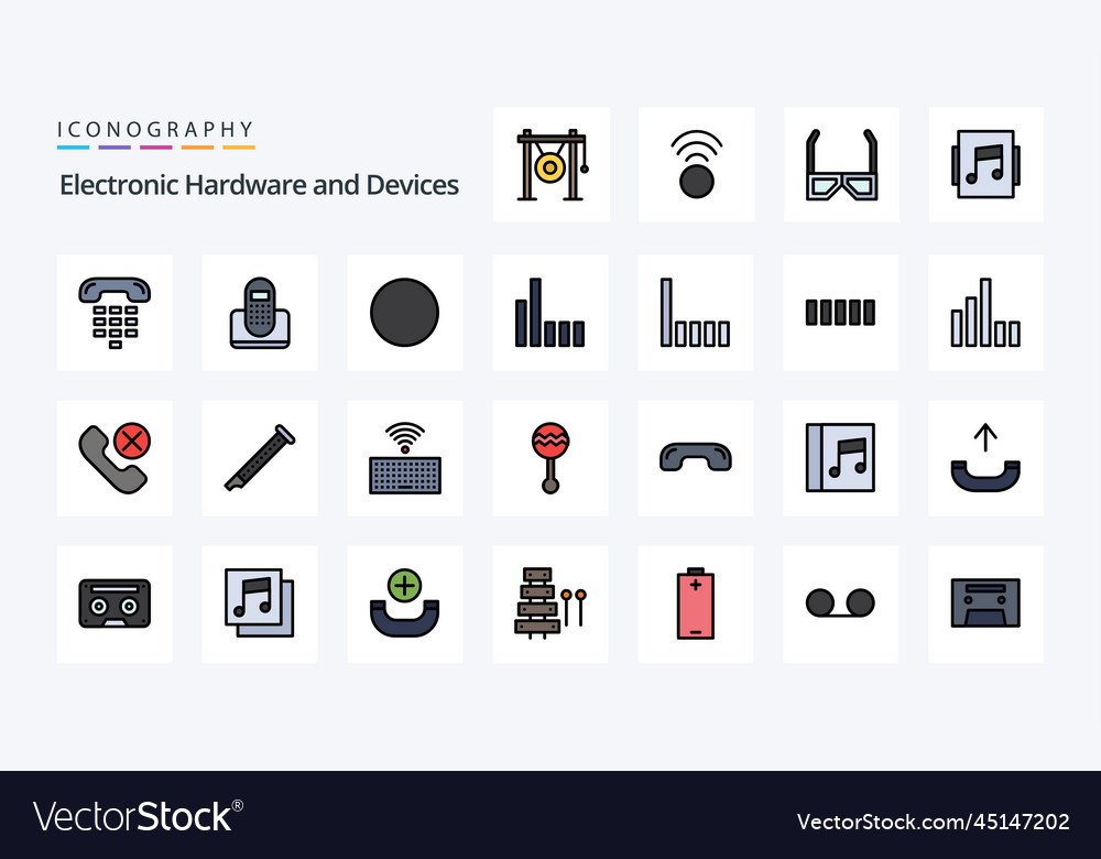 25 devices line filled style icon pack Royalty Free Vector